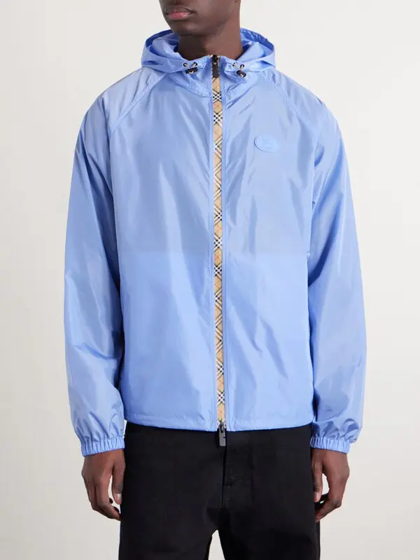 Burberry Logo-appliquéd Shell Hooded Jacket - Blue