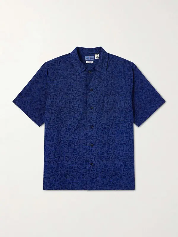 Blue Blue Japan Camp-collar Cotton-jacquard Shirt