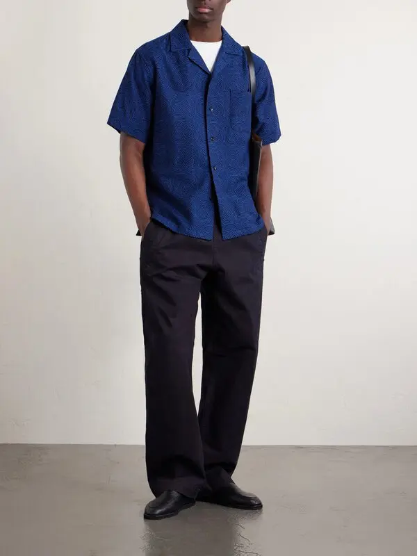 Blue Blue Japan Camp-collar Cotton-jacquard Shirt