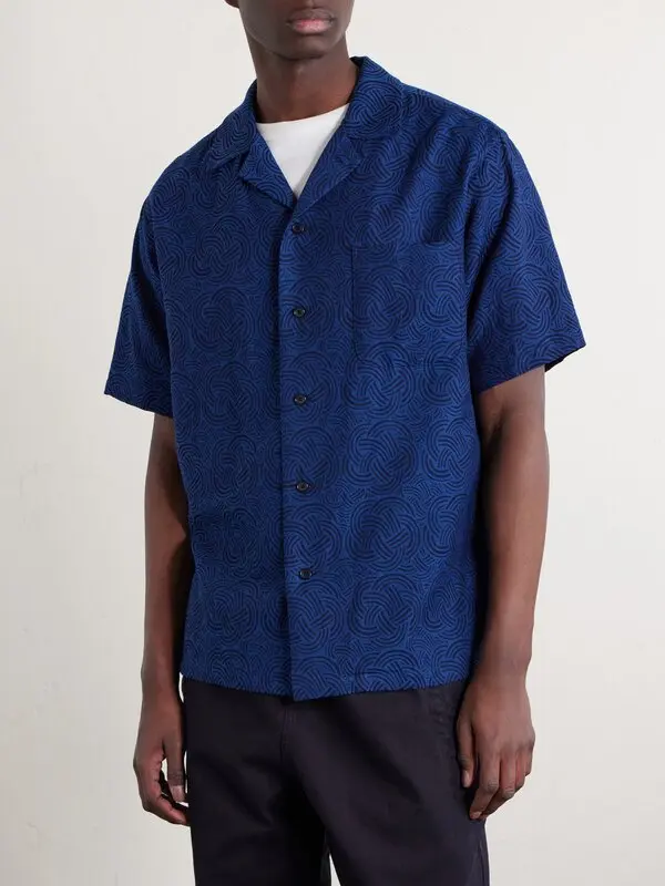 Blue Blue Japan Camp-collar Cotton-jacquard Shirt