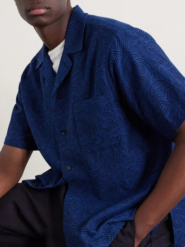 Blue Blue Japan Camp-collar Cotton-jacquard Shirt