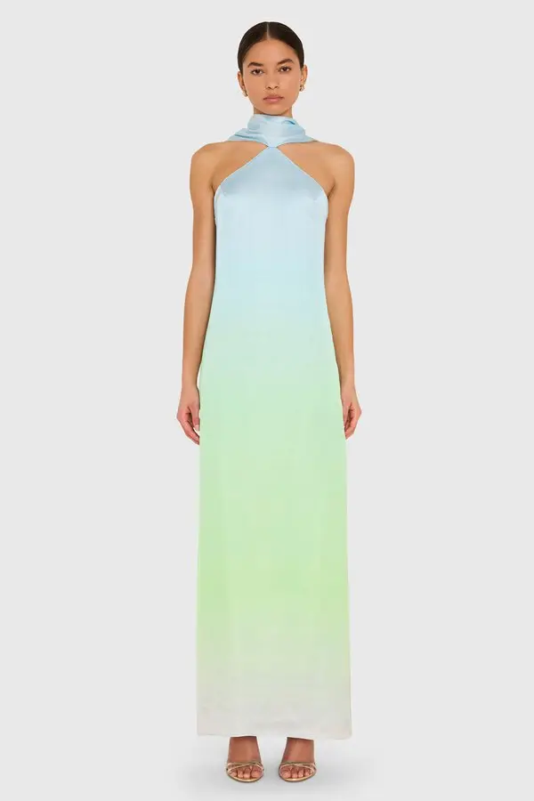 Amanda Uprichard Ashton Halter Neck Ombre Maxi Dress - Blue Combo
