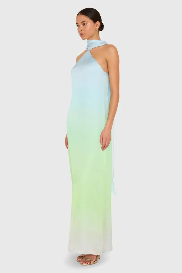 Amanda Uprichard Ashton Halter Neck Ombre Maxi Dress - Blue Combo