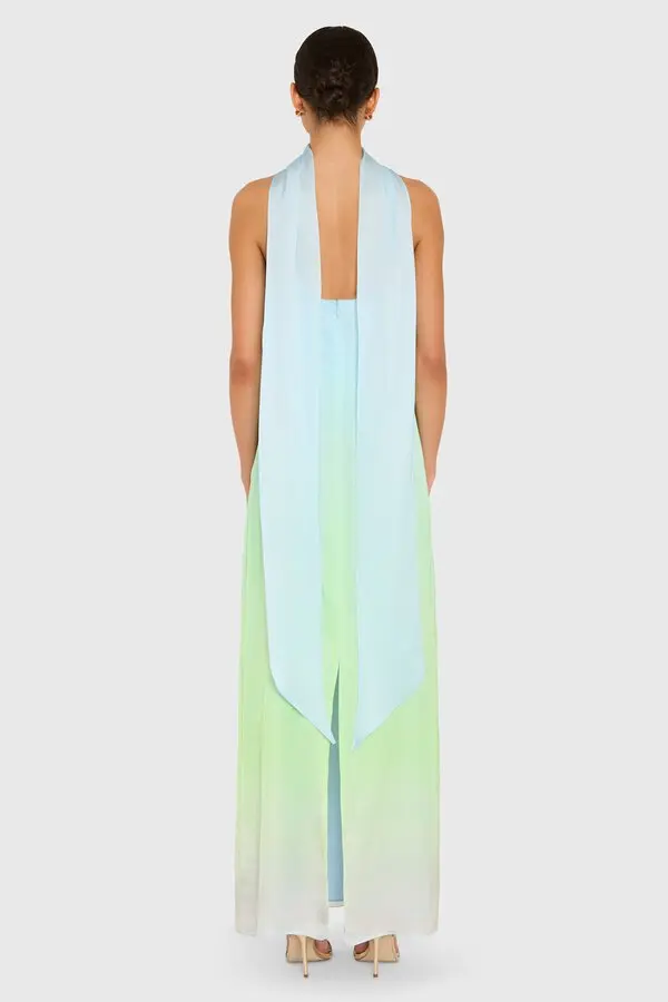 Amanda Uprichard Ashton Halter Neck Ombre Maxi Dress - Blue Combo