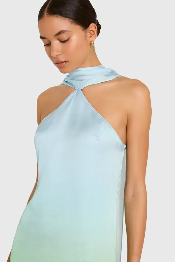 Amanda Uprichard Ashton Halter Neck Ombre Maxi Dress - Blue Combo