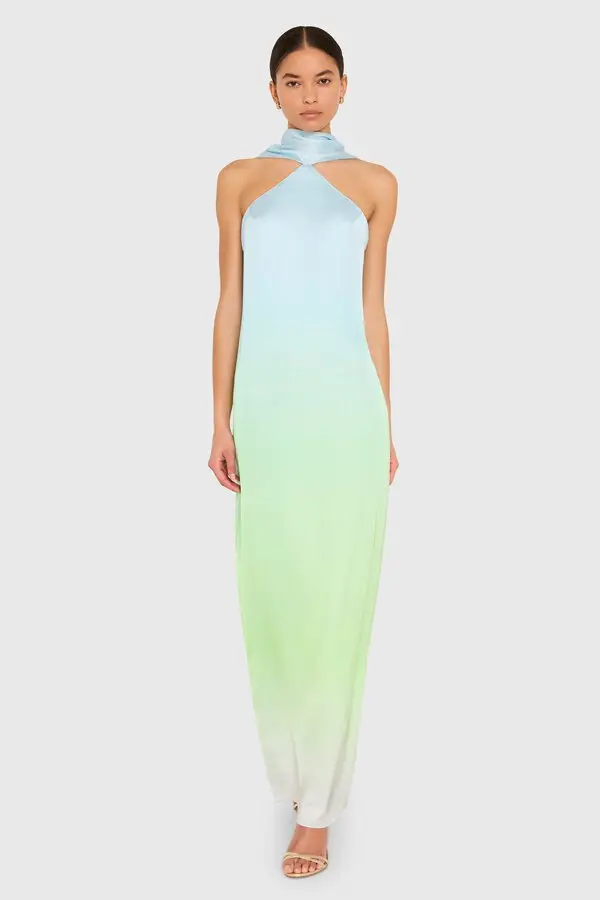 Amanda Uprichard Ashton Halter Neck Ombre Maxi Dress - Blue Combo