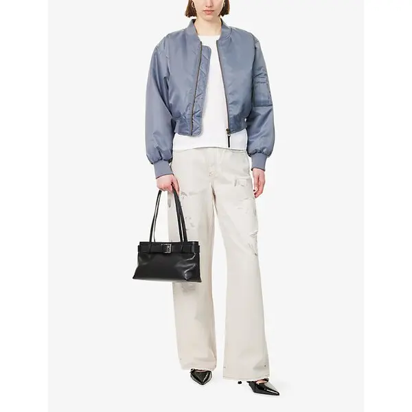 ANINE BING Leon Cropped Bomber Jacket - Dark Grey