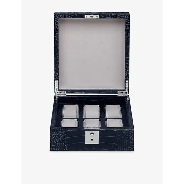 Smythson Mara Lockable Leather Watch Box - Navy