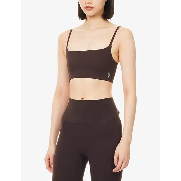 Free People Tighten Up Mini Ribbed Sports Bra - Chocolate