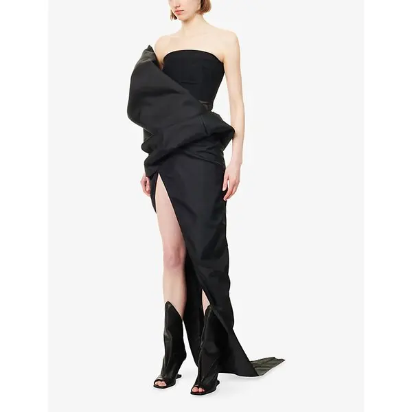 Rick Owens Temple Draped Woven Maxi Skirt