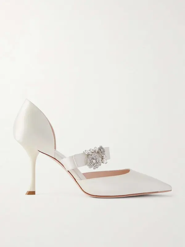 ROGER VIVIER Mini Bouquet Crystal-embellished Satin D'orsay Pumps - Off-white