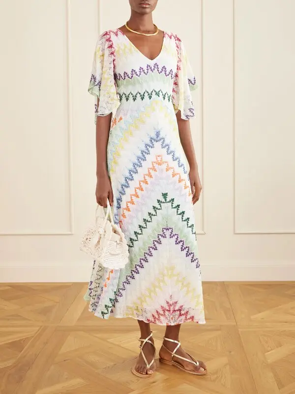 missoni striped metallic crochet knit maxi dress Striped metallic crochet-knit maxi dress - multi