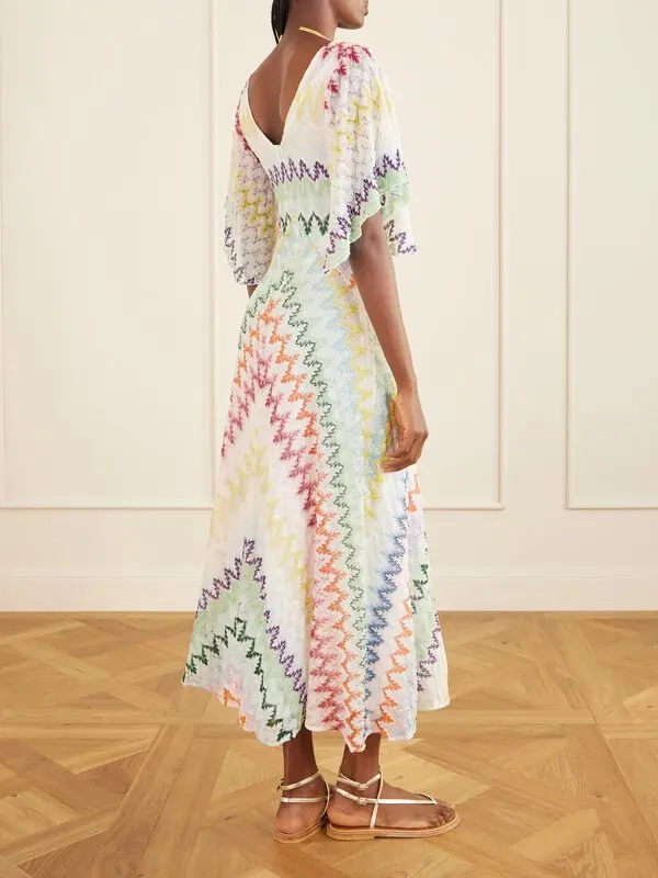missoni metallic striped crochet knit maxi dress Striped sequin-embellished metalic crochet-knit maxi dress - black