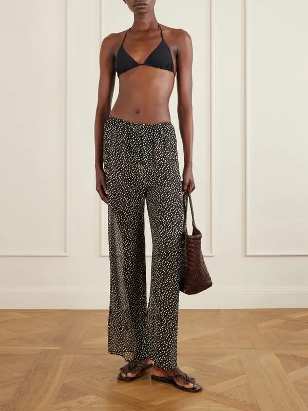 NILI LOTAN Polka-dot Silk Straight-leg Pants