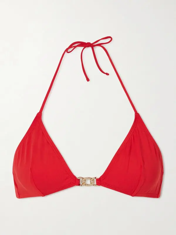 NILI LOTAN Embellished Triangle Bikini Top - Red