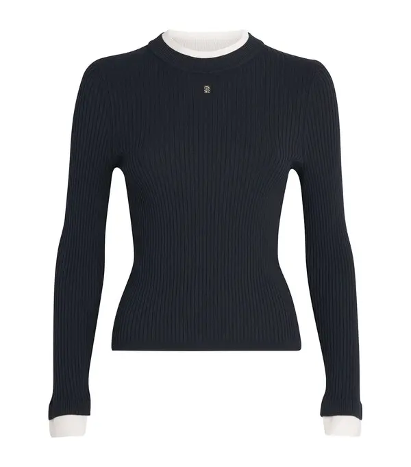 Sandro Ribbed Contrast Trim Logo Sweater - Blue