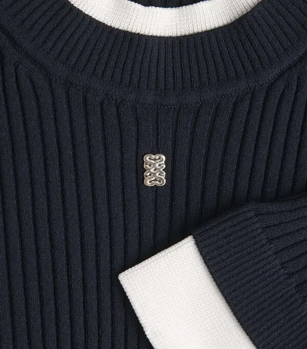 Sandro Ribbed Contrast Trim Logo Sweater - Blue