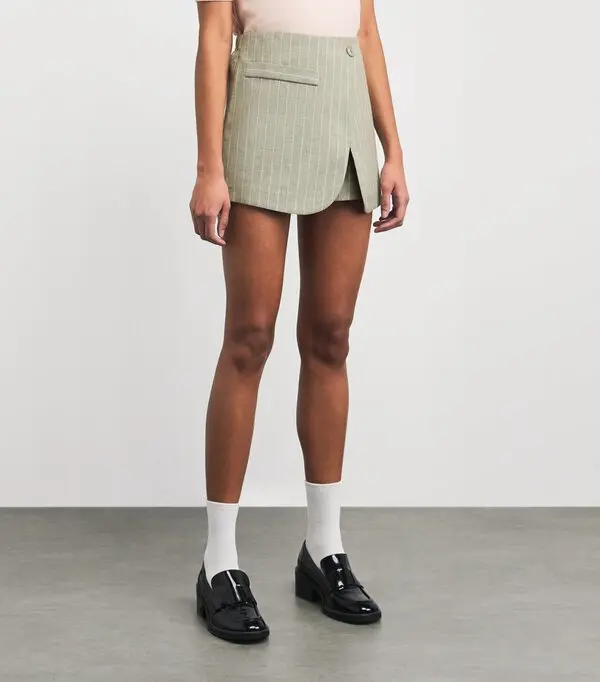 Maje Linen-cotton Blend Stripe Skort