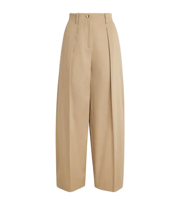 Maje Cotton Pleated Wide-leg Trousers