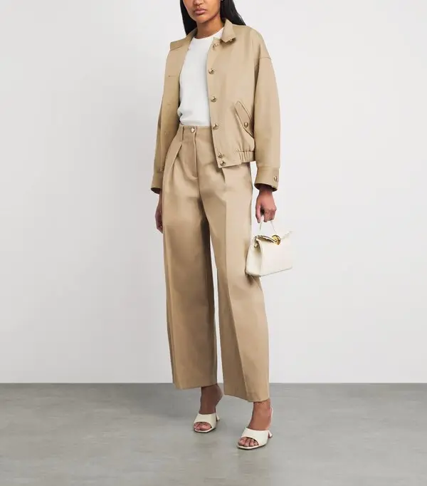Maje Cotton Pleated Wide-leg Trousers