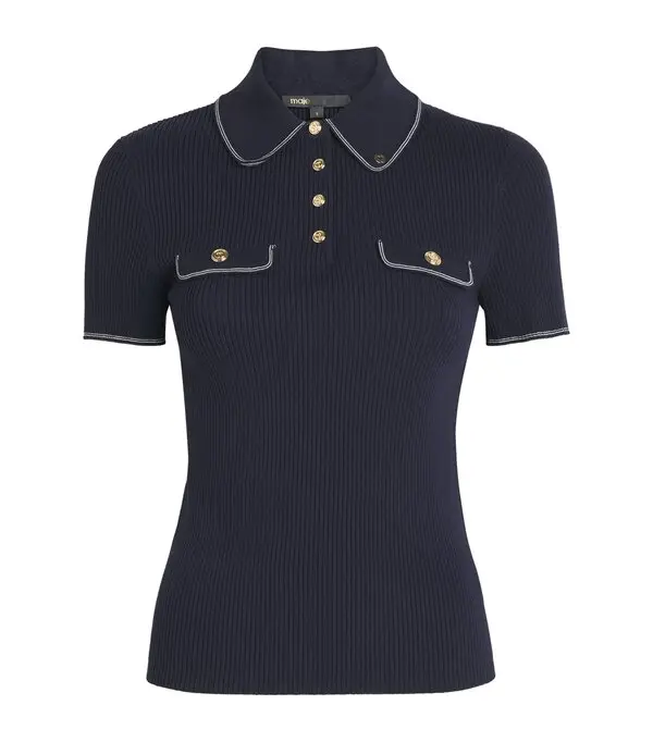 Maje Ribbed Knit Polo Shirt