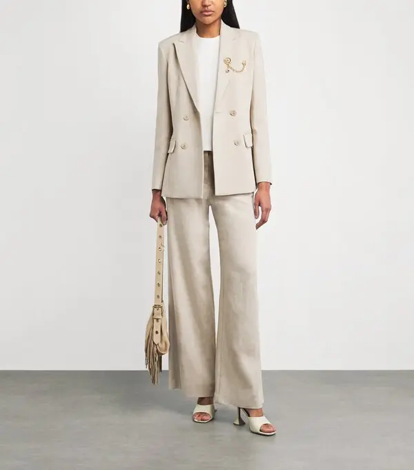 Maje Double-breasted Blazer With Detachable Brooch - Beige