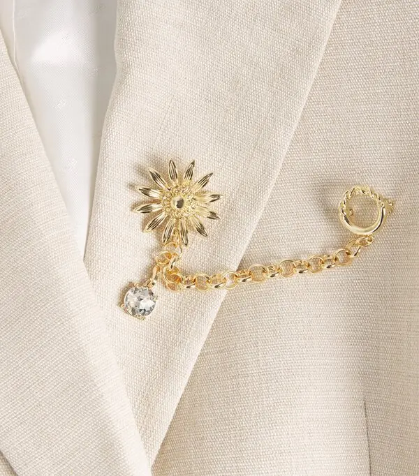 Maje Double-breasted Blazer With Detachable Brooch - Beige