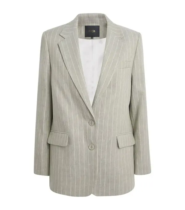 Maje Linen-blend Pinstripe Blazer - Brown