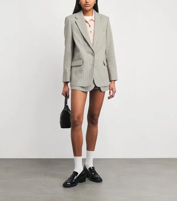 Maje Linen-blend Pinstripe Blazer - Brown