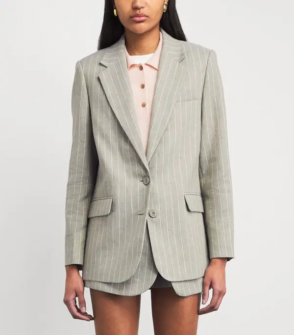 Maje Linen-blend Pinstripe Blazer - Brown