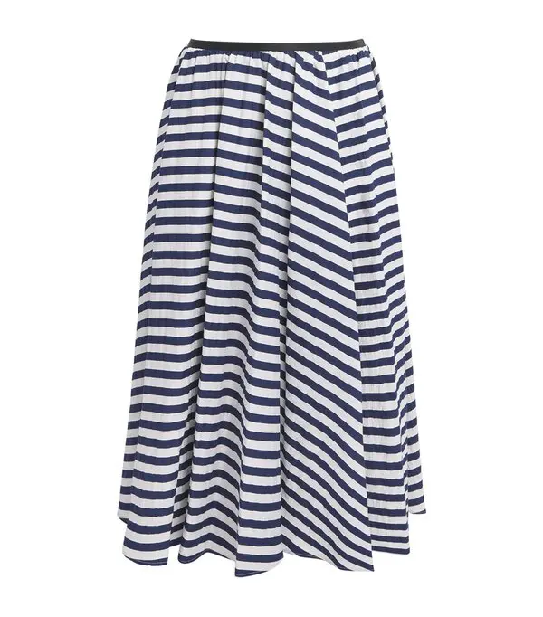 Maje Pleated Stripe Midi Skirt