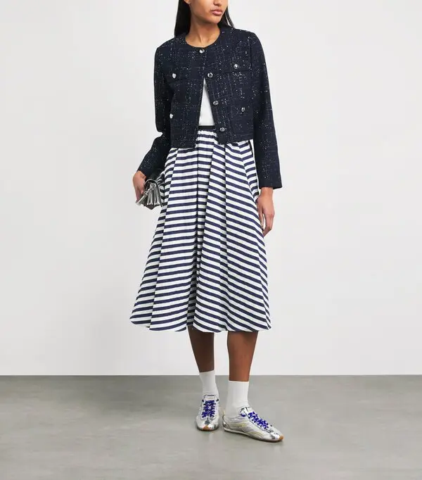 Maje Pleated Stripe Midi Skirt