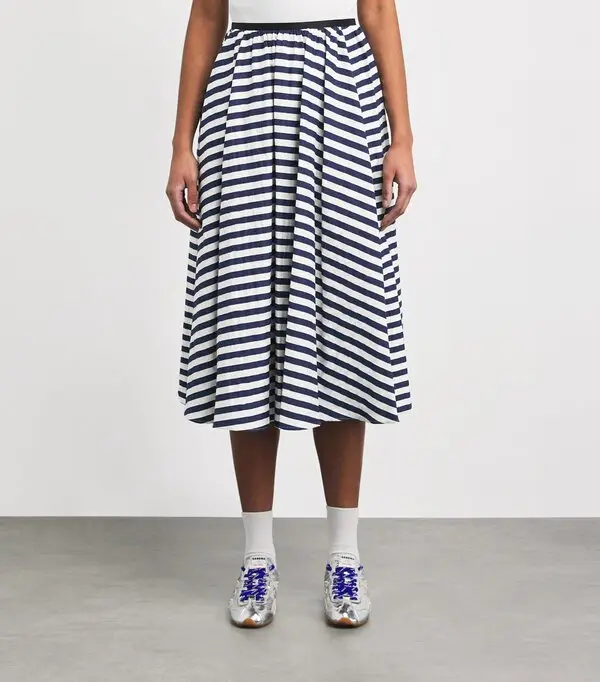 Maje Pleated Stripe Midi Skirt
