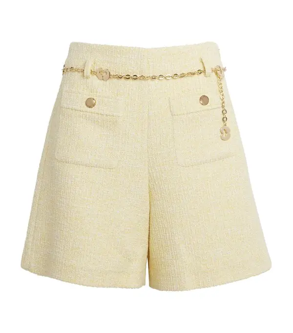 Maje Tweed Belt-detail Shorts - Yellow
