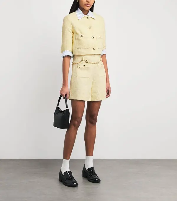 Maje Tweed Belt-detail Shorts - Yellow