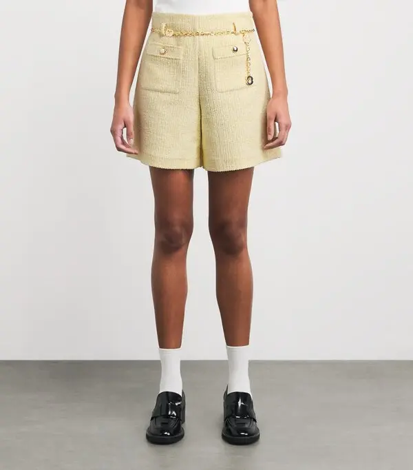 Maje Tweed Belt-detail Shorts - Yellow