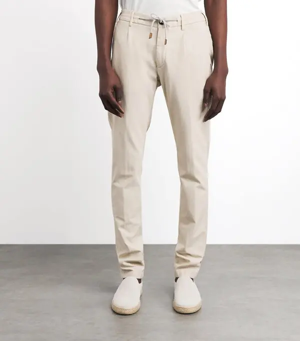 Eleventy Cotton-blend Drawstring Trousers - Beige