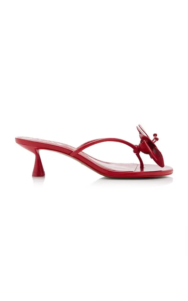 Cult Gaia Addison Leather Floral Thong Sandals - Red