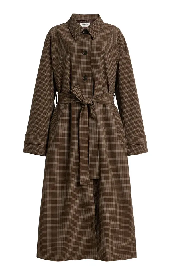 RÓHE Technical Check Belted Coat - Brown