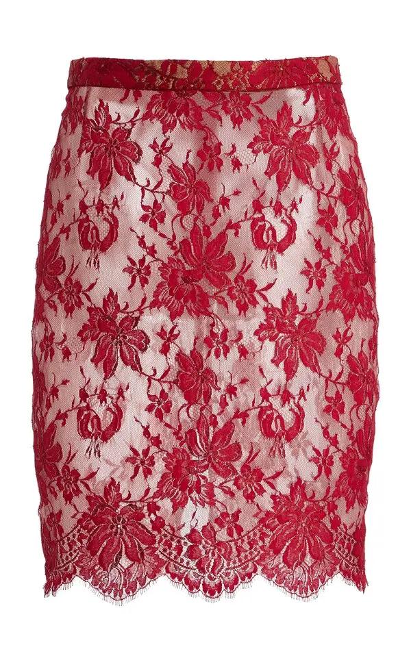 Françoise Lace Midi Skirt - Red