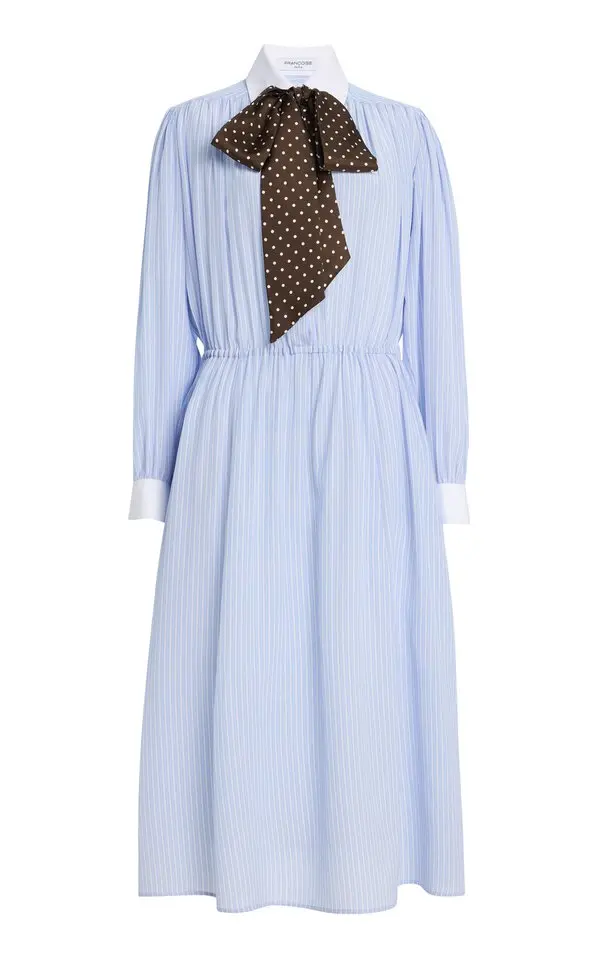 Françoise Blair Bow Silk Midi Dress - Blue