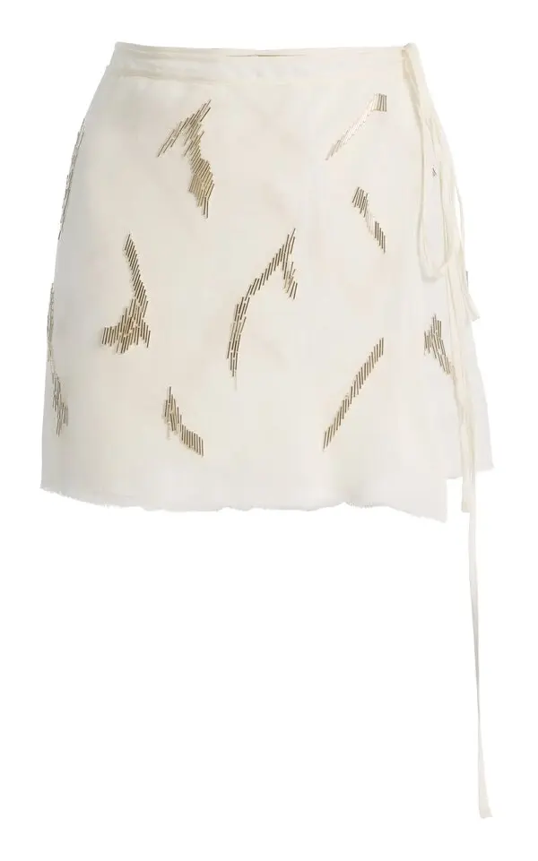 ZIAH Embroidered Mini Wrap Skirt - White