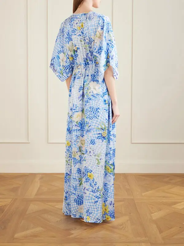 MARY KATRANTZOU Taormina Checked Floral-print Satin Kaftan