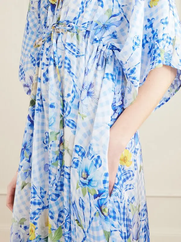 MARY KATRANTZOU Taormina Checked Floral-print Satin Kaftan
