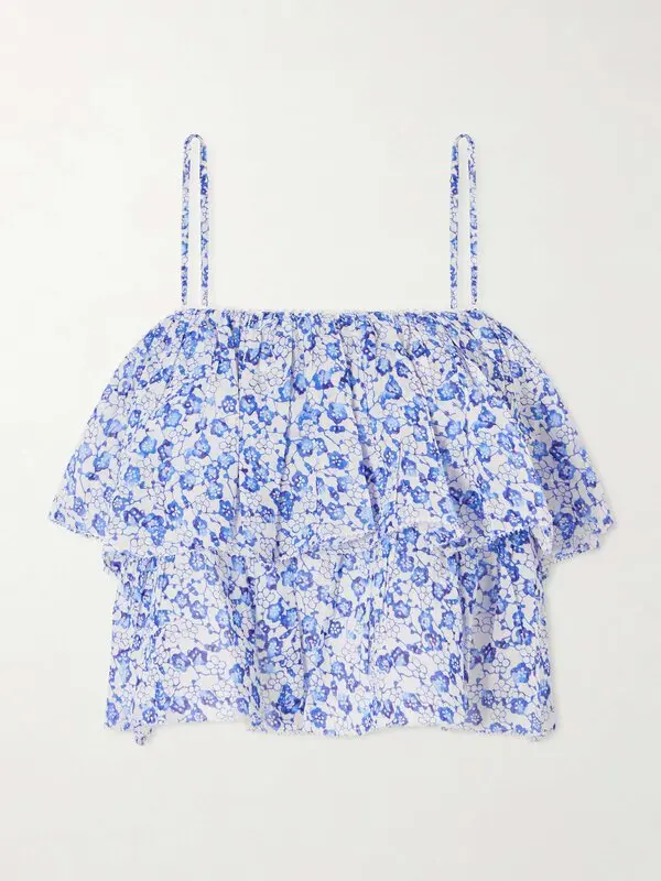 MARANT ETOILE Erisa Ruffled Floral-print Organic Cotton Cami - Blue