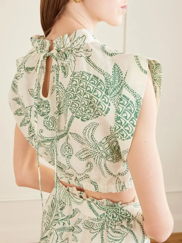 LEMLEM Muna Cropped Linen Top - Green