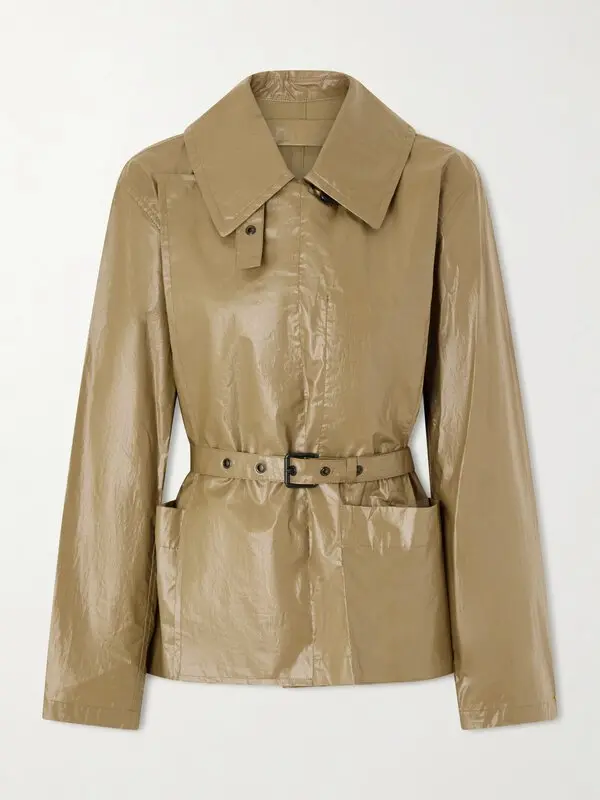 LEMAIRE Double-breasted Belted Coated Cotton-canvas Jacket - Brown