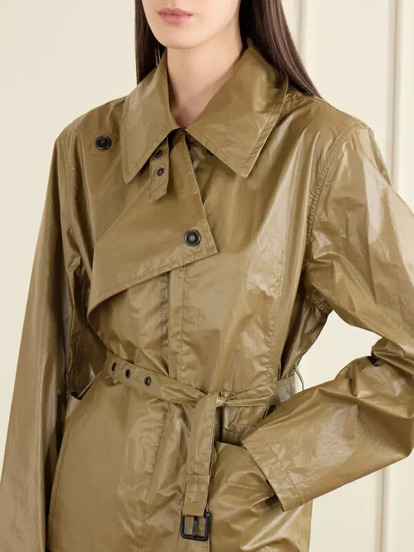 LEMAIRE Double-breasted Belted Coated Cotton-canvas Jacket - Brown