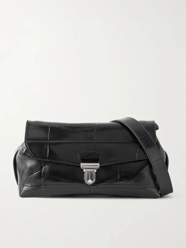 LEMAIRE Gear Small Croc-effect Leather Shoulder Bag - Black