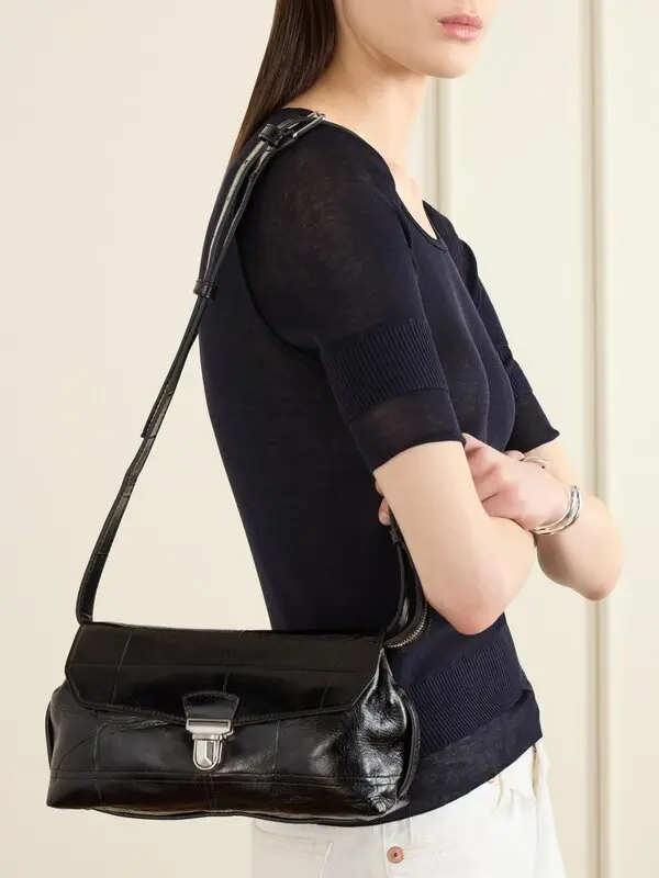 LEMAIRE Gear Small Croc-effect Leather Shoulder Bag - Black